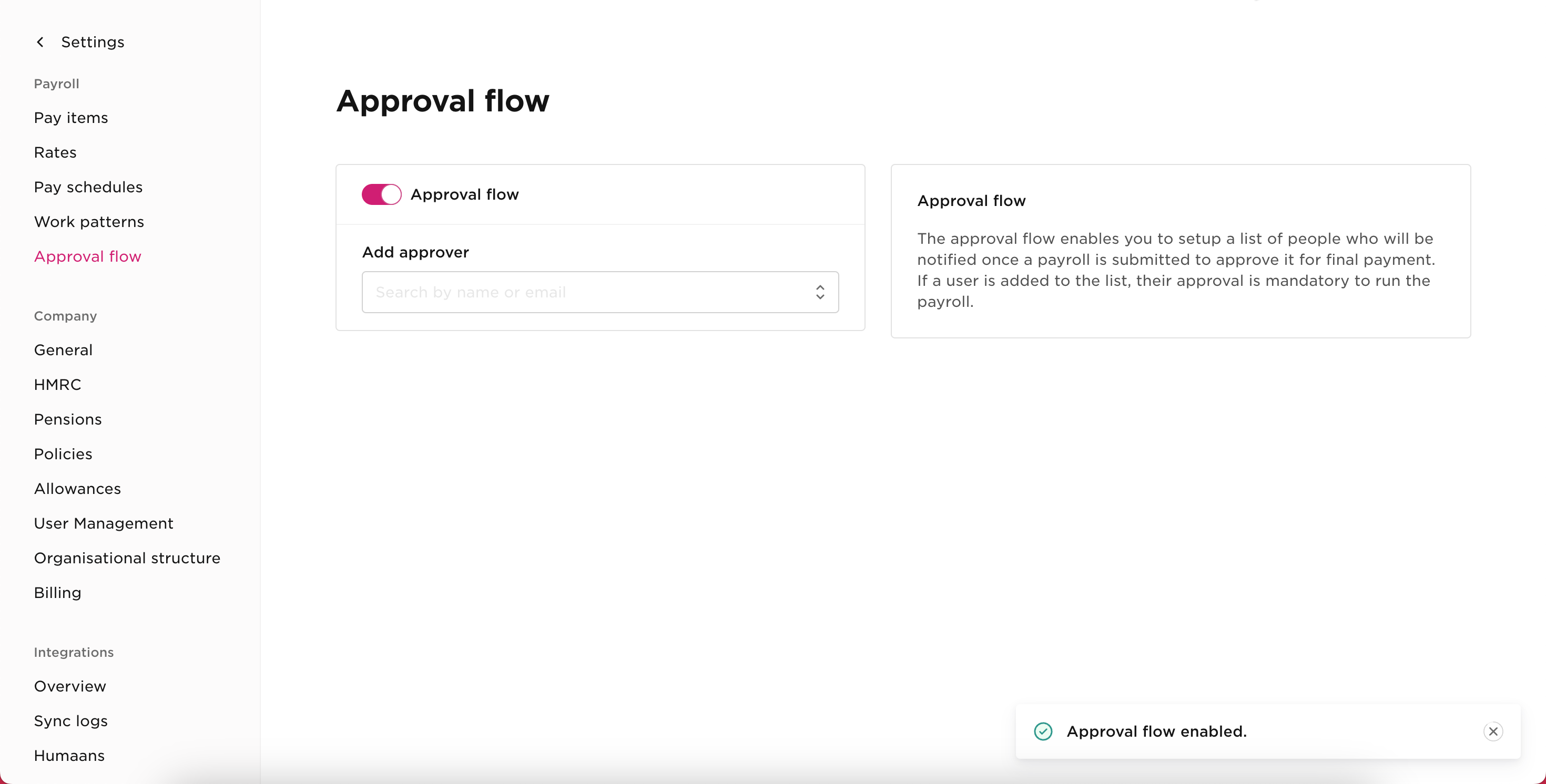 Add approval flows – UK Payroll