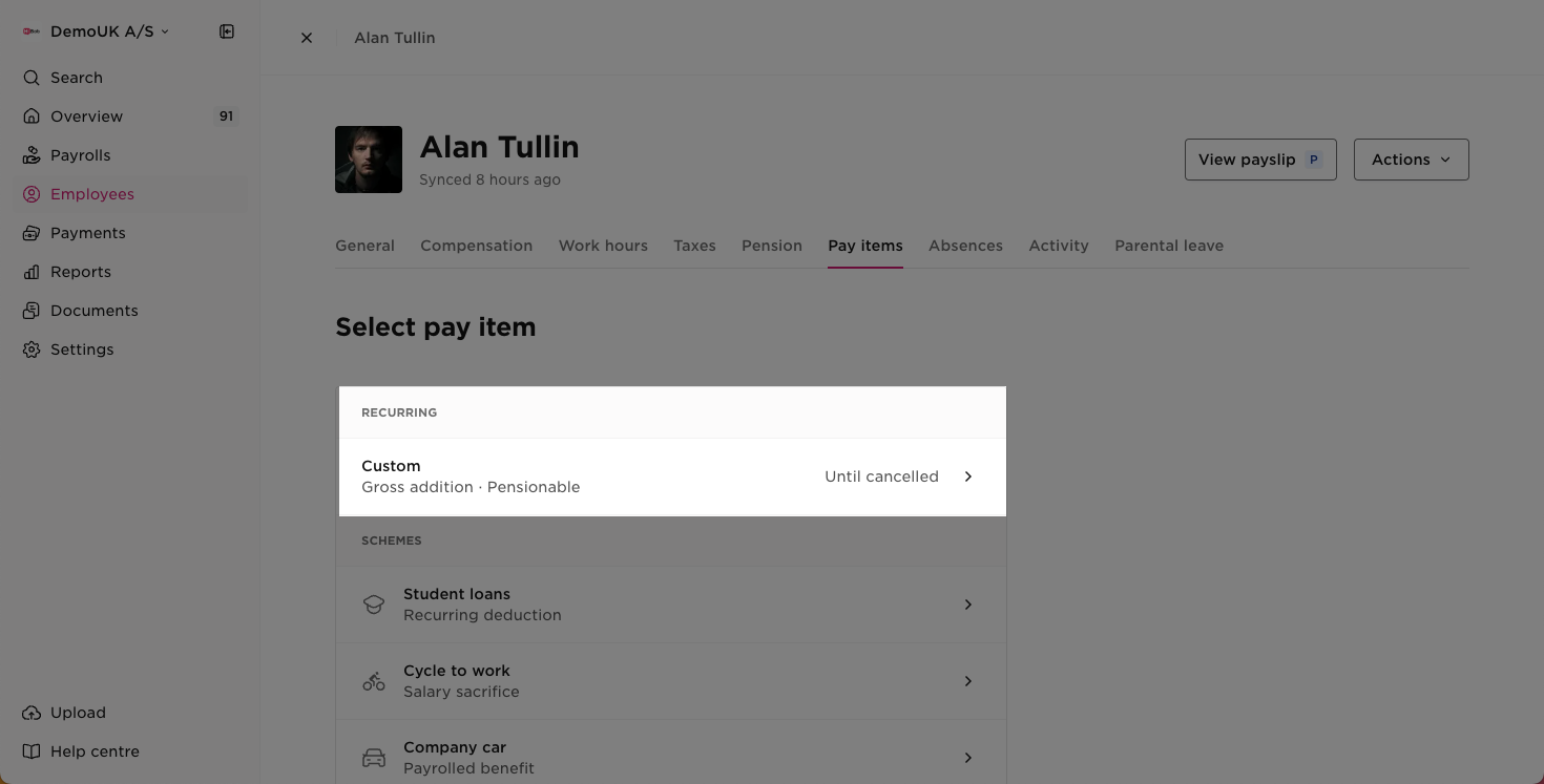 Add recurring pay items – UK Payroll