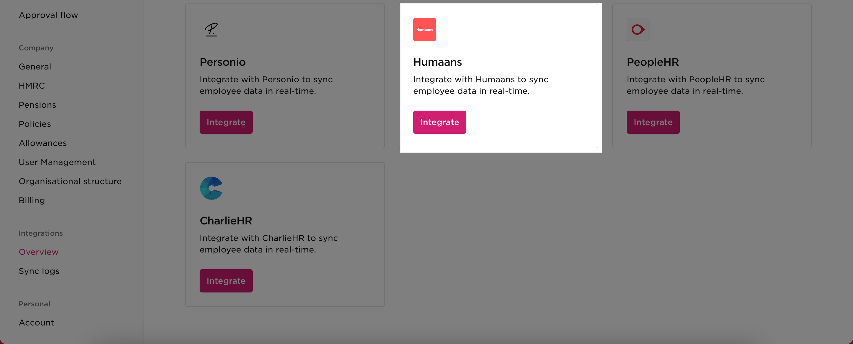 Humaans integration – UK Payroll