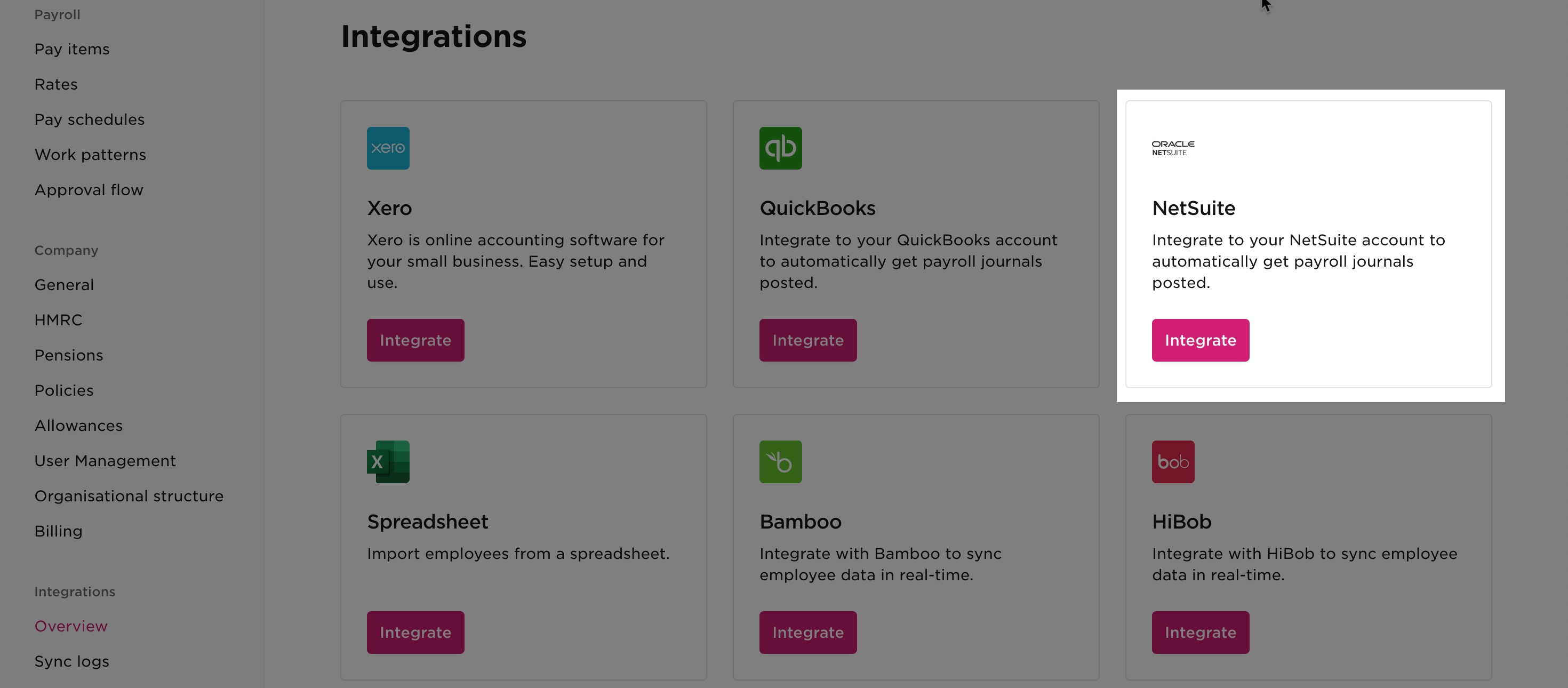 NetSuite integration – UK Payroll