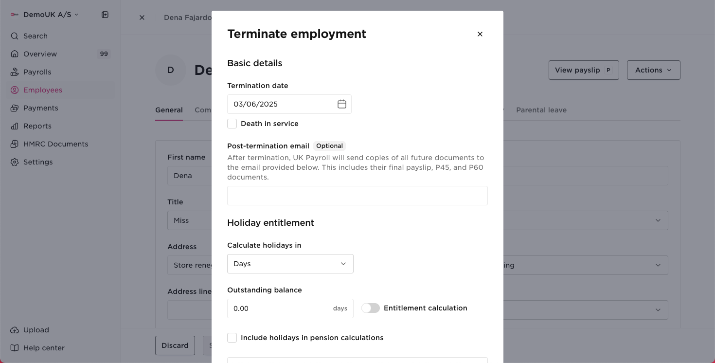 Terminate and delete an employee – UK Payroll