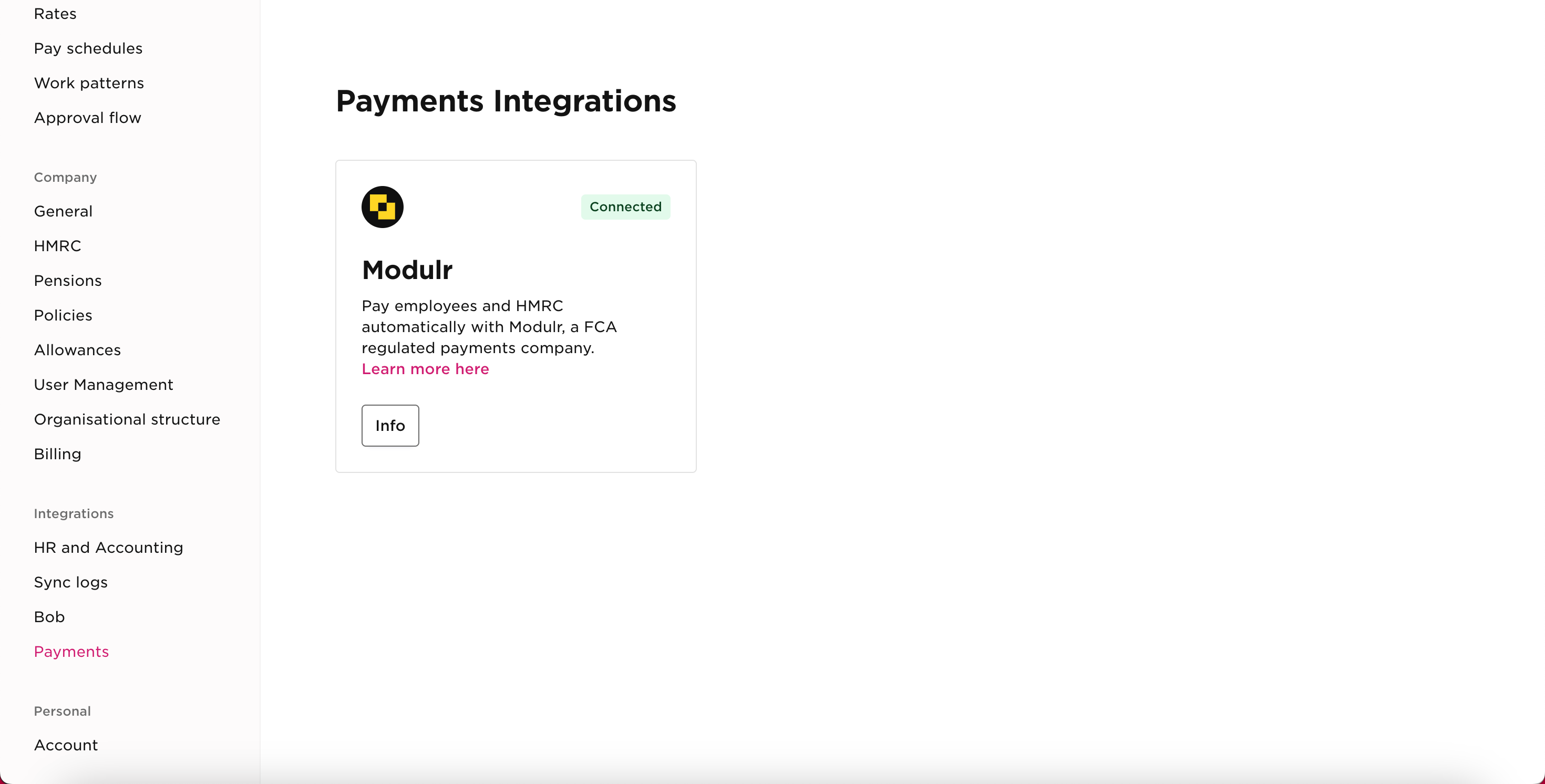 Modulr integration – UK Payroll